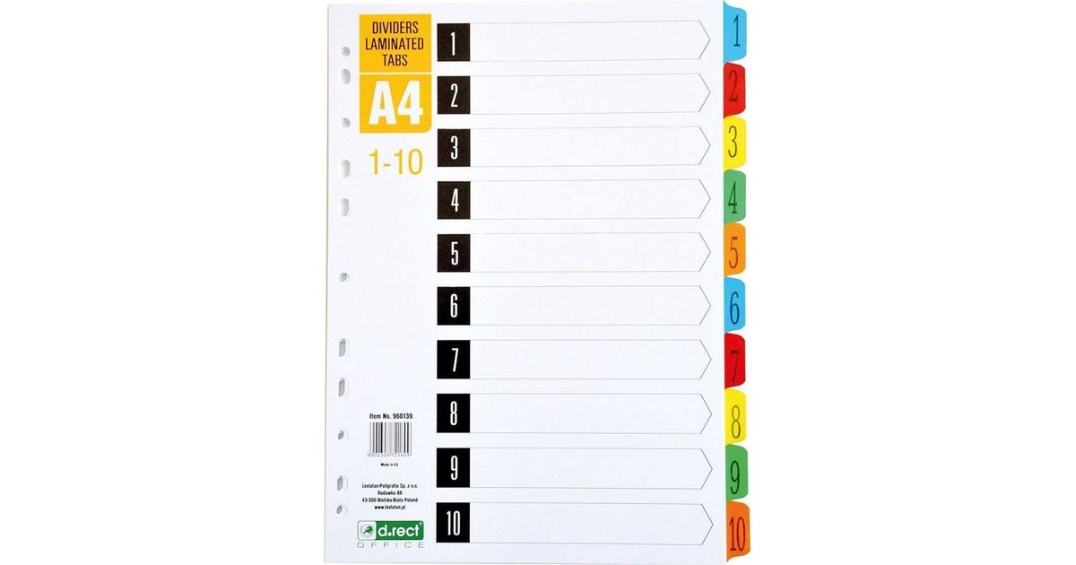 D.Rect Cardboard dividers A4 1-10 index laminated - Registrators paper ...