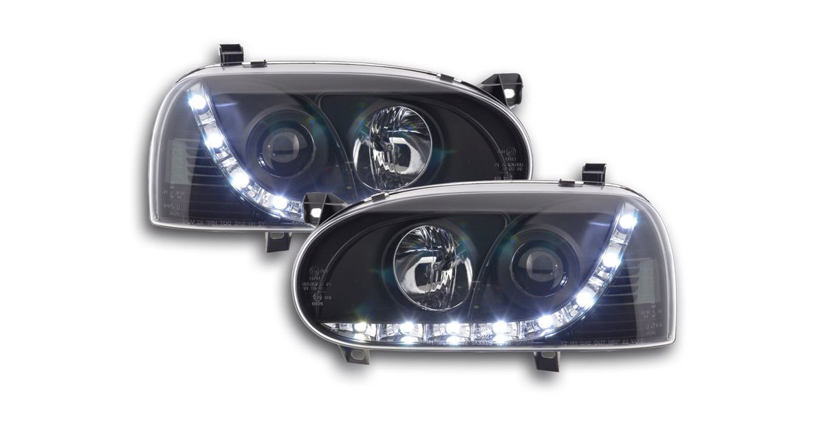 Daylight Headlight Led Drl Look Vw Golf 3 Type 1Hxo 1Exo 91-97 Black ...