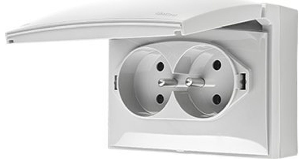 Simon Aquaclick IP44 socket, double compact with earthing, white flap ...