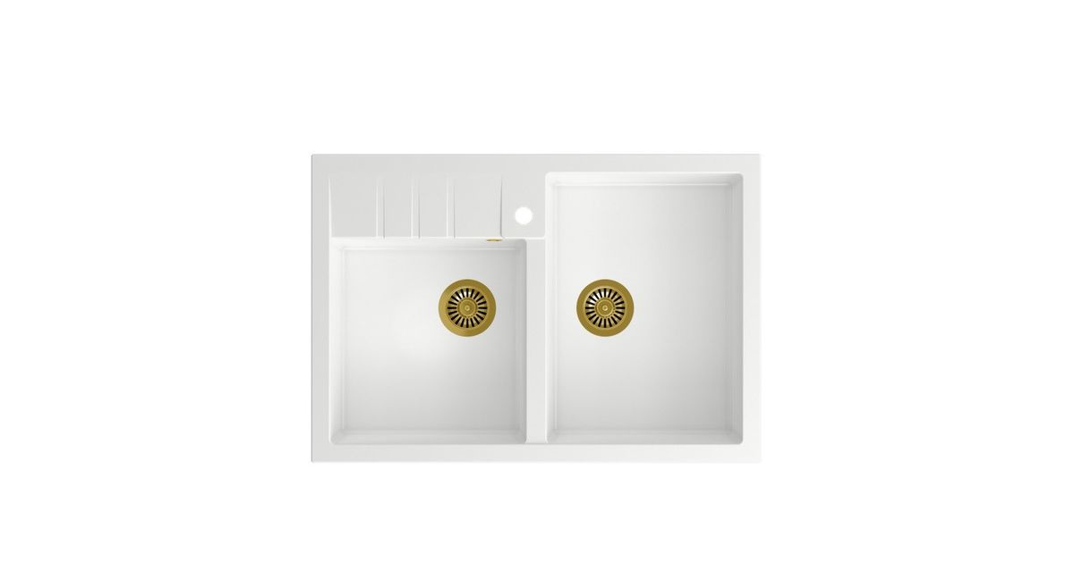 Quadron | BILL 120 | granite kitchen sink BIAĹY + ZĹOTO PVD ...