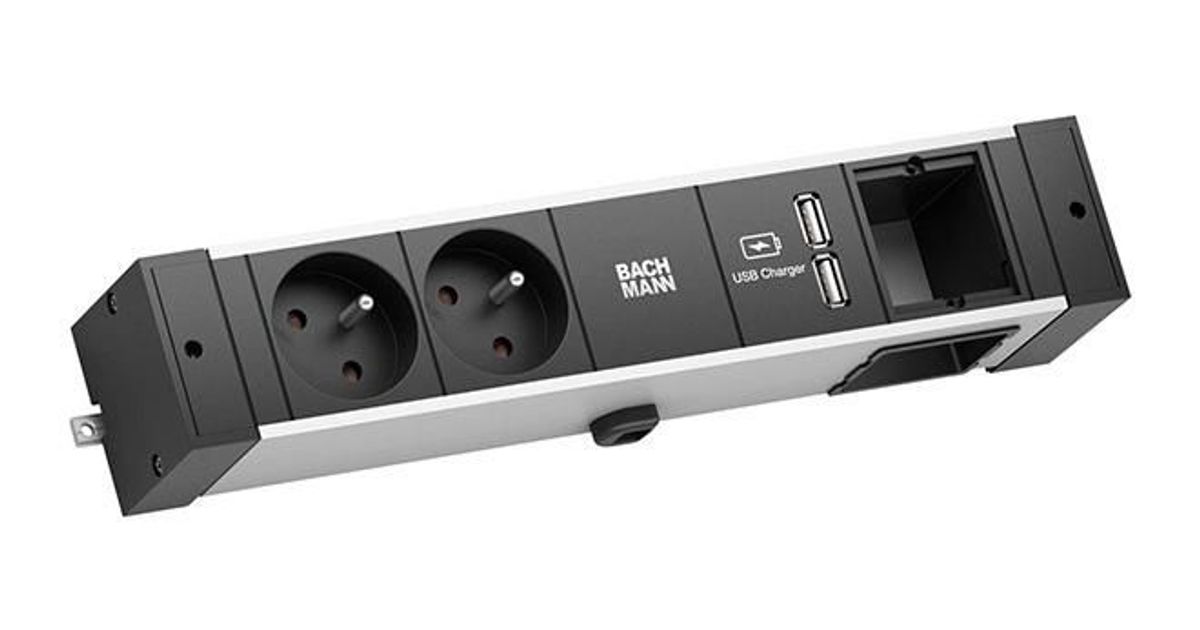 Bachmann Desk Rail power extension 2 m 2 AC outlet(s) Indoor Black ...