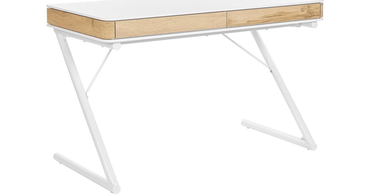 Desk with drawers 120 x 60 cm white with light wood FONTANA - Tables ...