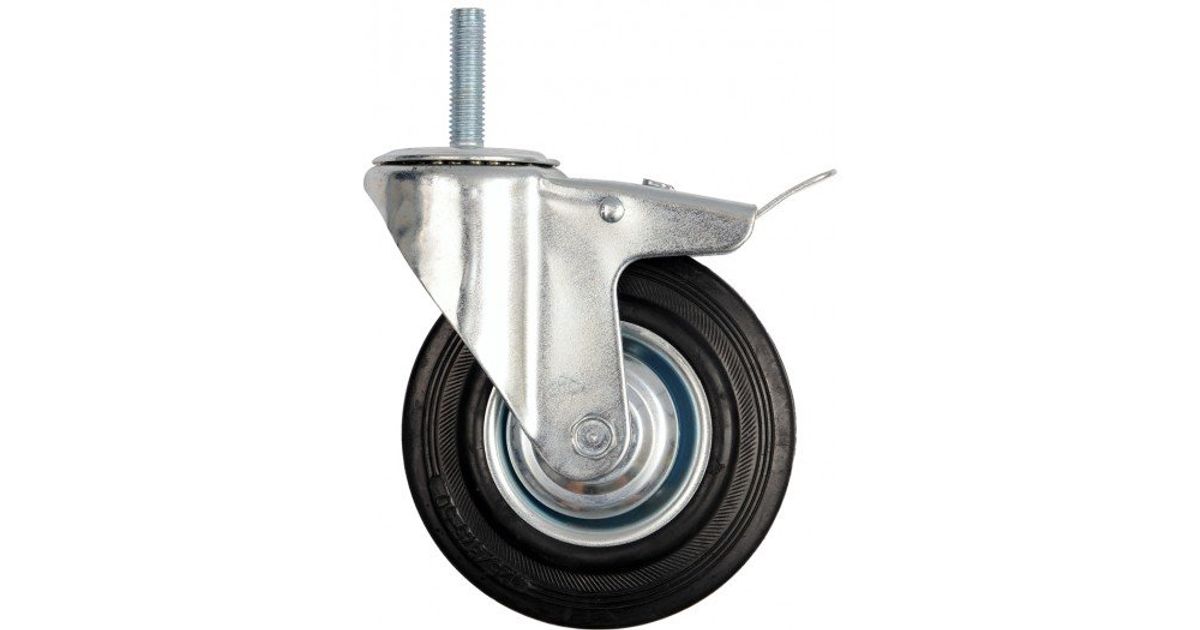 Vorel Swivel wheel with black rubber, brake and 160mm threaded spindle ...
