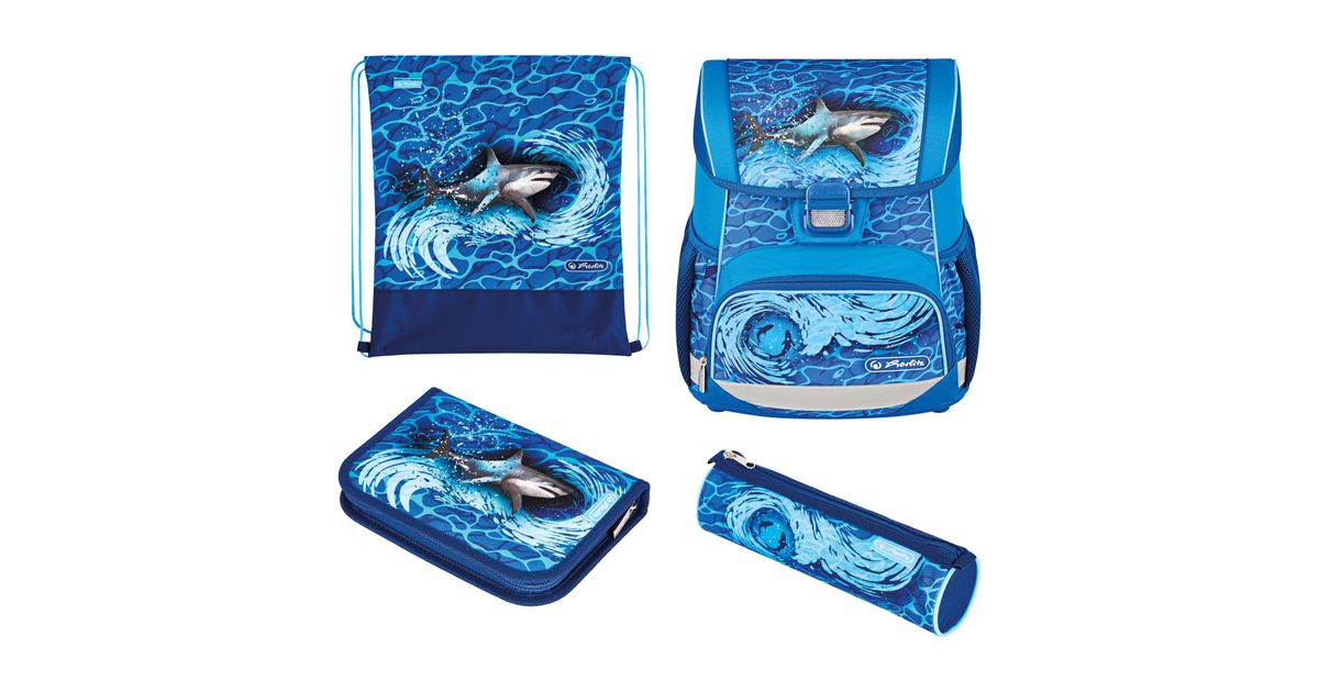 Herlitz Loop Plus Blue Shark school bag set Boy Polyester Blue, Grey ...