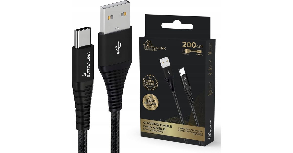Extralink Smart Life Braided 15W USB Type-A to Type-C 2m Czarny | Kabel ...