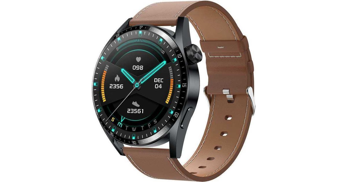 Smartwatch Microwear GT3 Pro NFC, Schwarz mit braunem Lederarmband ...
